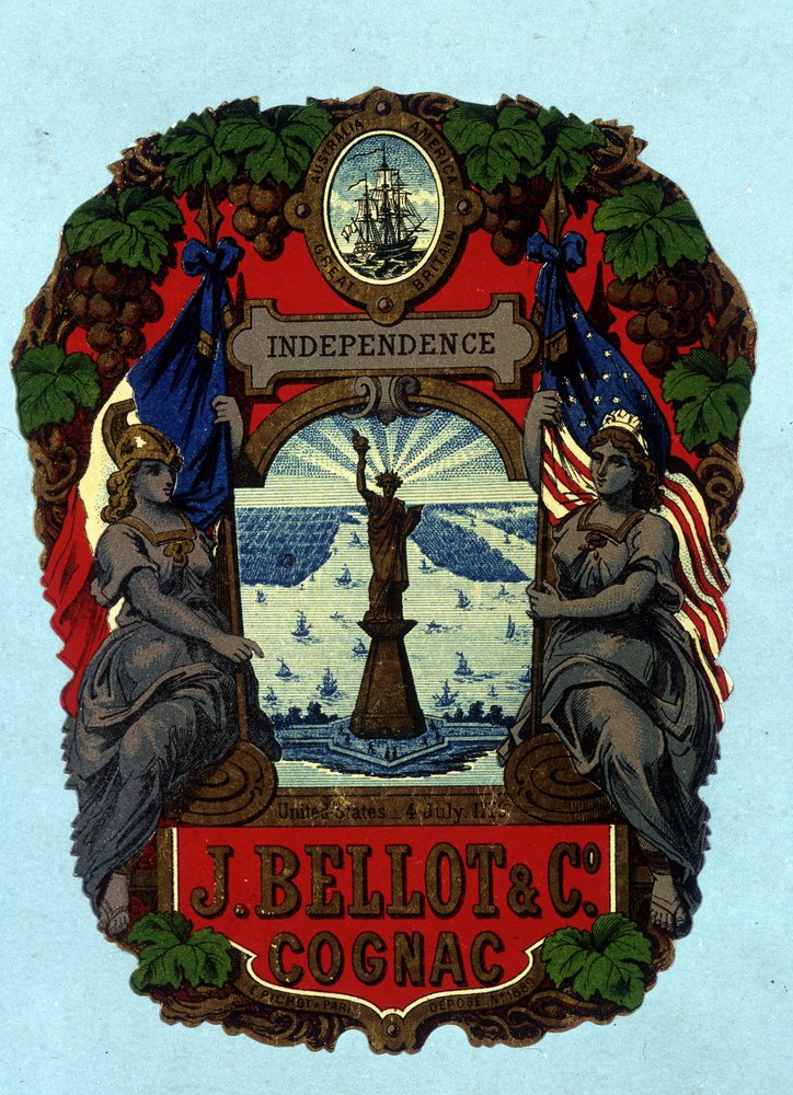 Label 'Independence - J. Bellot & Co. Cognac' (Statue of Liberty)