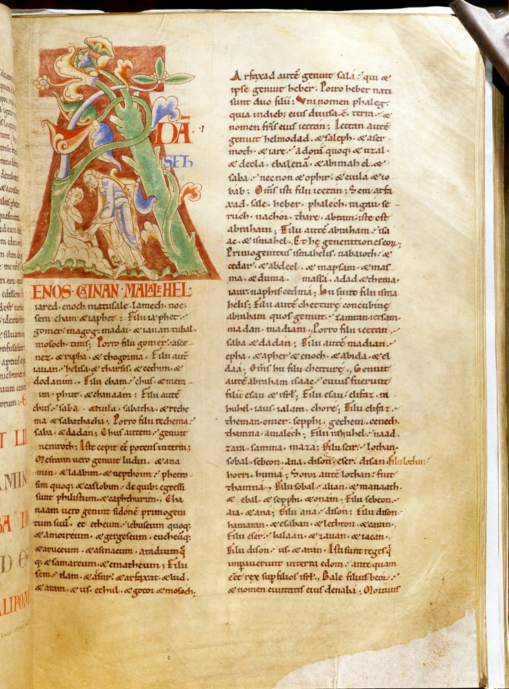 Lettrine: letter 'A' representing the creation of Adam (bible of and ...