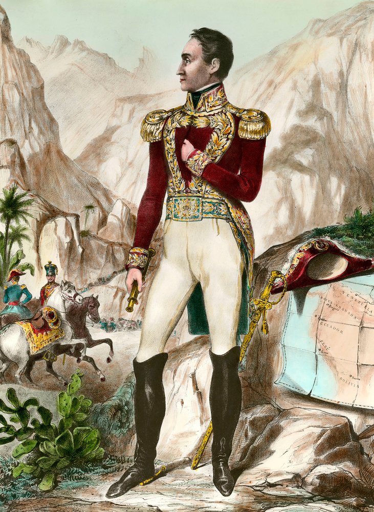 Full-length portrait of Simon Bolivar, South American general (engraving)