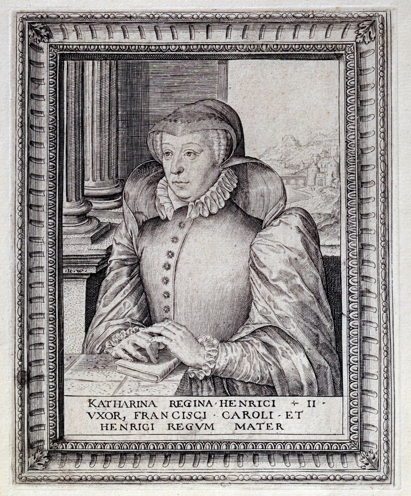 Portrait of Catherine de Medicis, Queen of France. Engraving of the ...