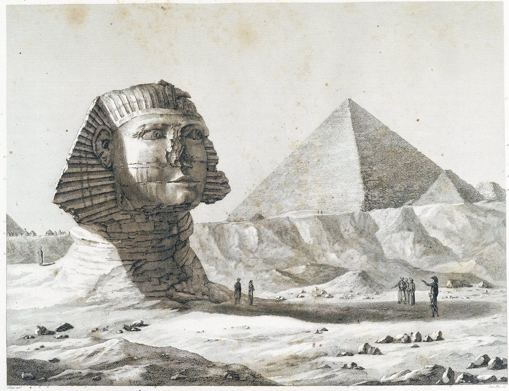 Pyramids of Giza: view of Sphinx and the Great Pyramid, taken from the southeast - in ...