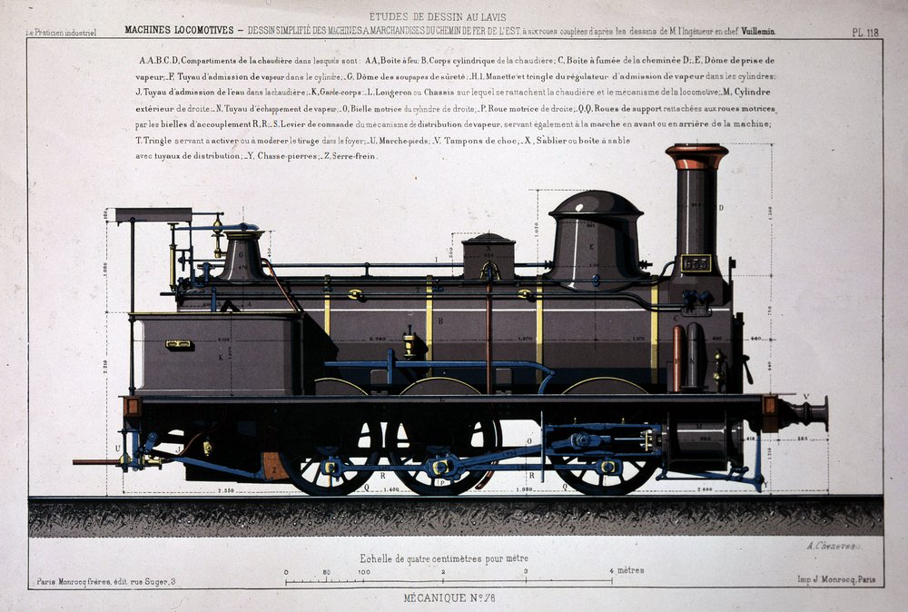 Steam locomotive - drawing in the wash by Unknown artist