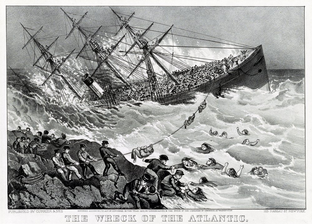 The wreck of the RMS Atlantic on the coast of Nova Scotia