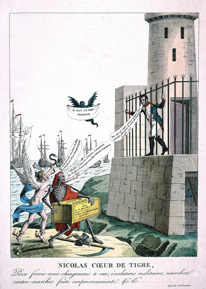 Cartoon against Napoleon I with personification of ambition and death ...