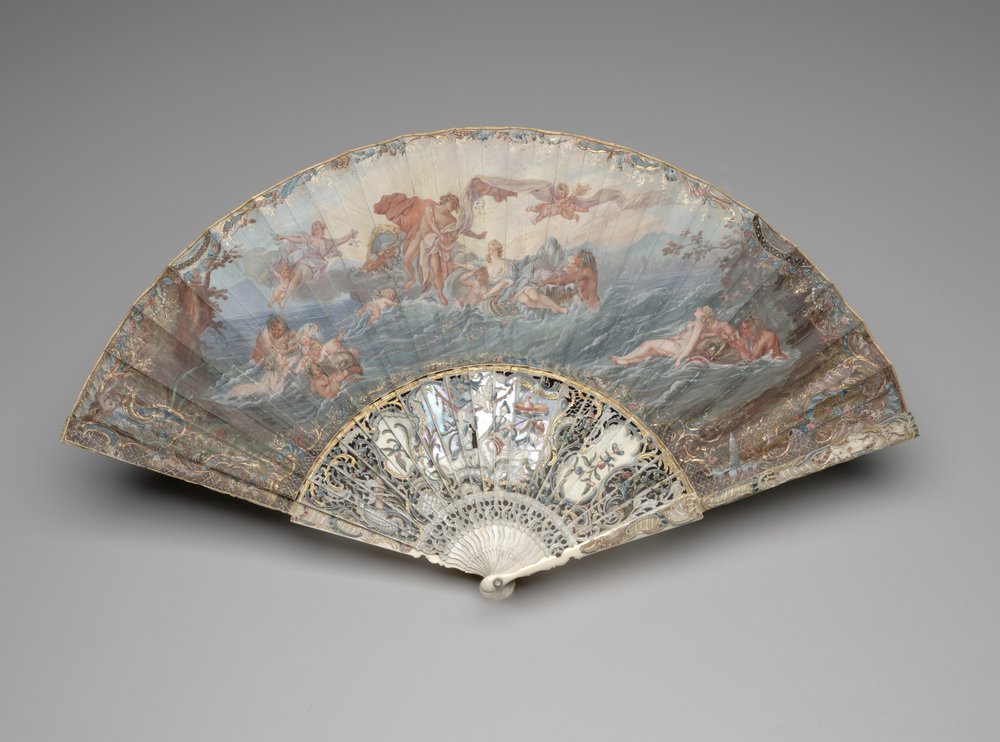 Folding fan with 'The Setting of the Sun,' after François Boucher ...