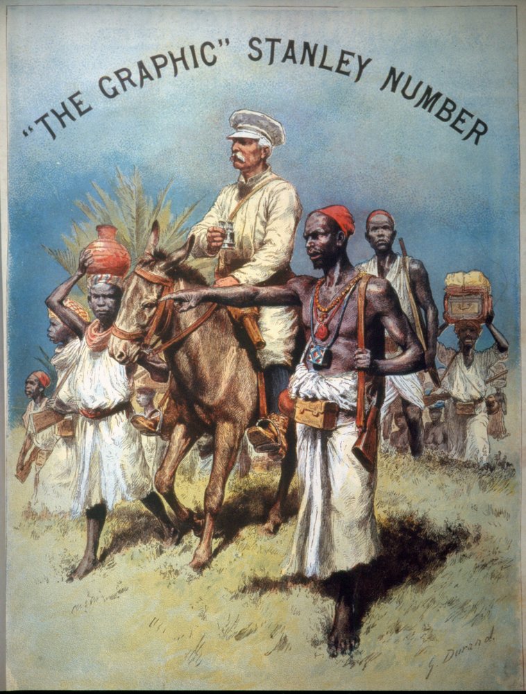 Illustration depicting explorer and journalist Henry Morton Stanley ...