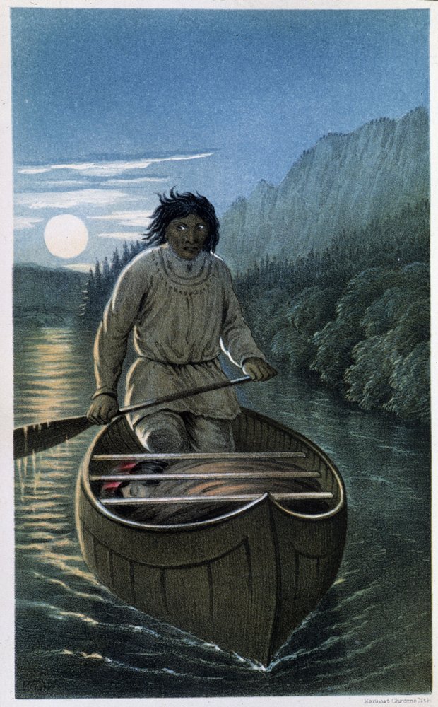 Indian Canoeing on a Full Moon Night - in Exploration of the Labrador ...