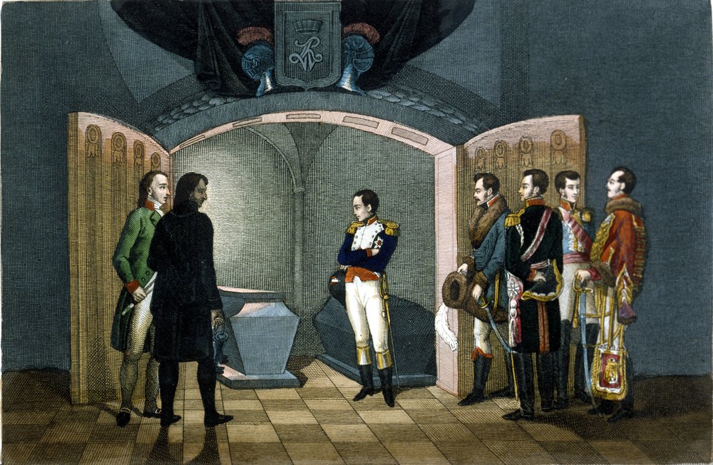 Napoleon Bonaparte in front of the tomb of Frederick II of Prussia
