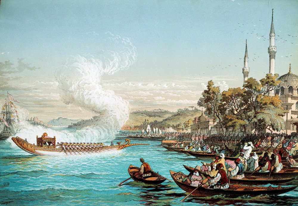 Ottoman Empire: maritime feast in Constantinople. Lithograph of the 19th century