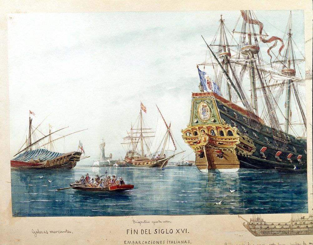 Representation of Italian Ships, Galleys, Brigantine of the 16th Century