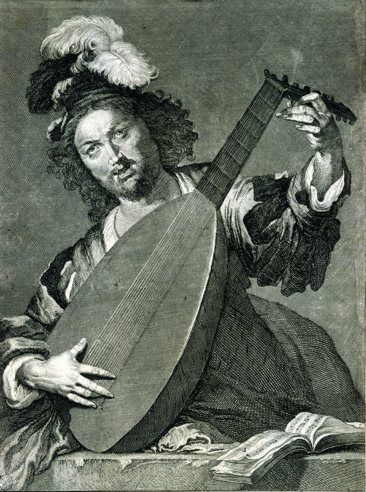 Representation of a lute player tuning his instrument