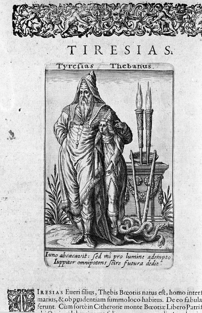 Representation of the Greek seer of Thebes Tiresias. Plate from 'De ...