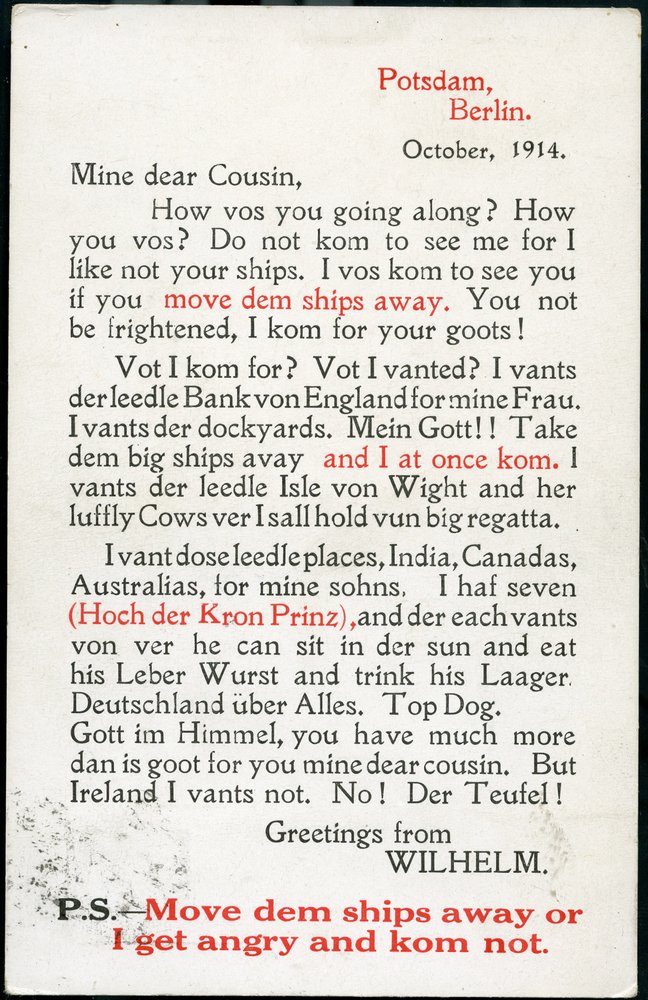 First World War: Comedy Map Showing a Speech by William II in English ...