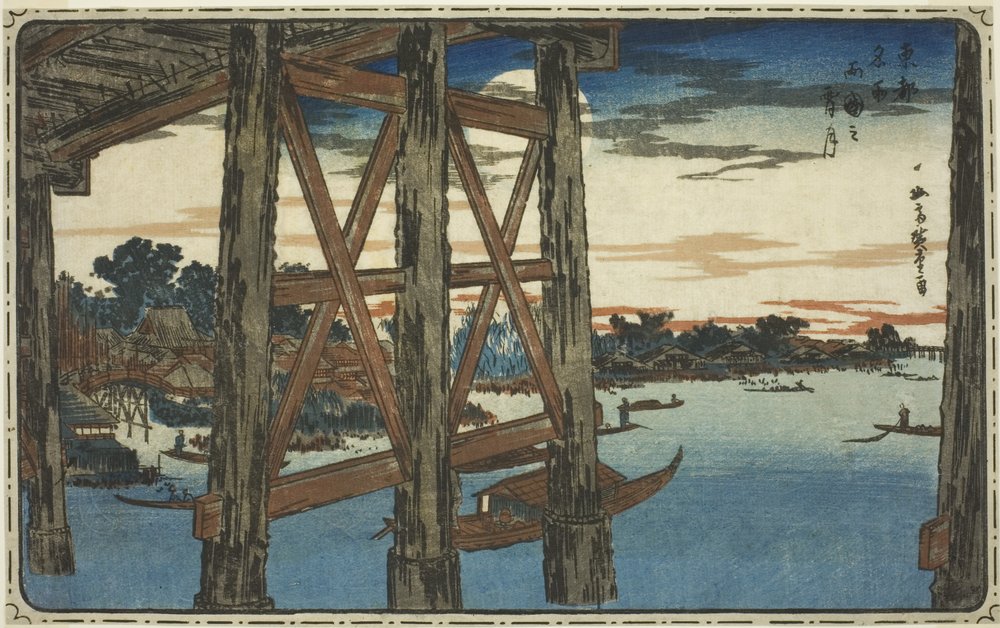 Twilight Moon at the Ryogoku Bridge, from the series 'Famous Views of ...