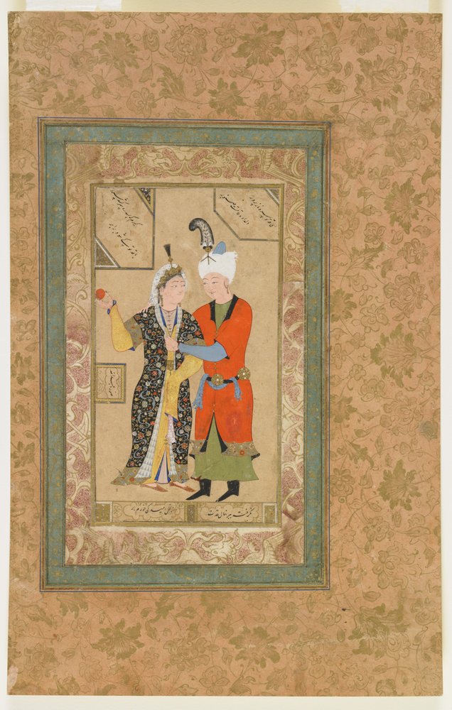 A prince and princess embrace by Uzbek School