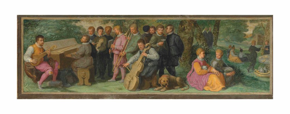 A Pastoral Concert with Elegant Figures Playing Instruments