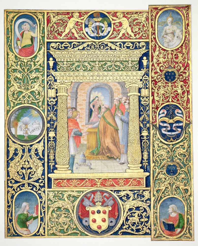 The Vision of Pope Leo the Great and border fragments from a missal of ...