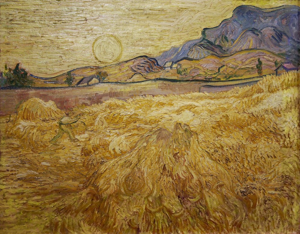 Wheat Field with Reaper and Sun, 1889 by Vincent van Gogh