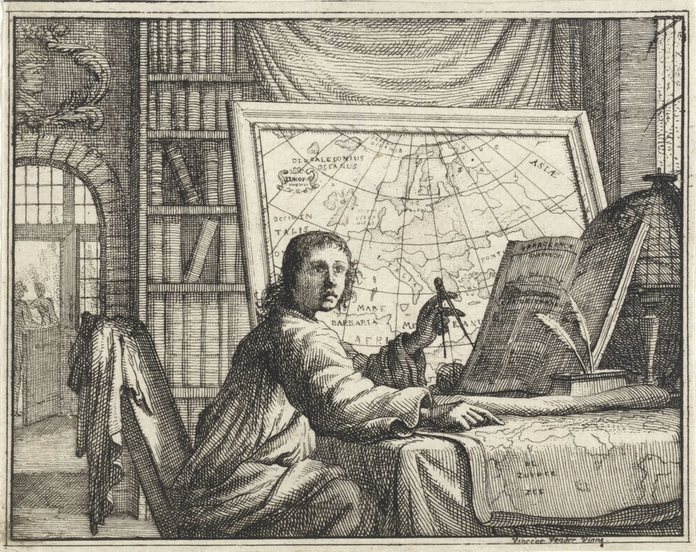 Man with Compass by Maps