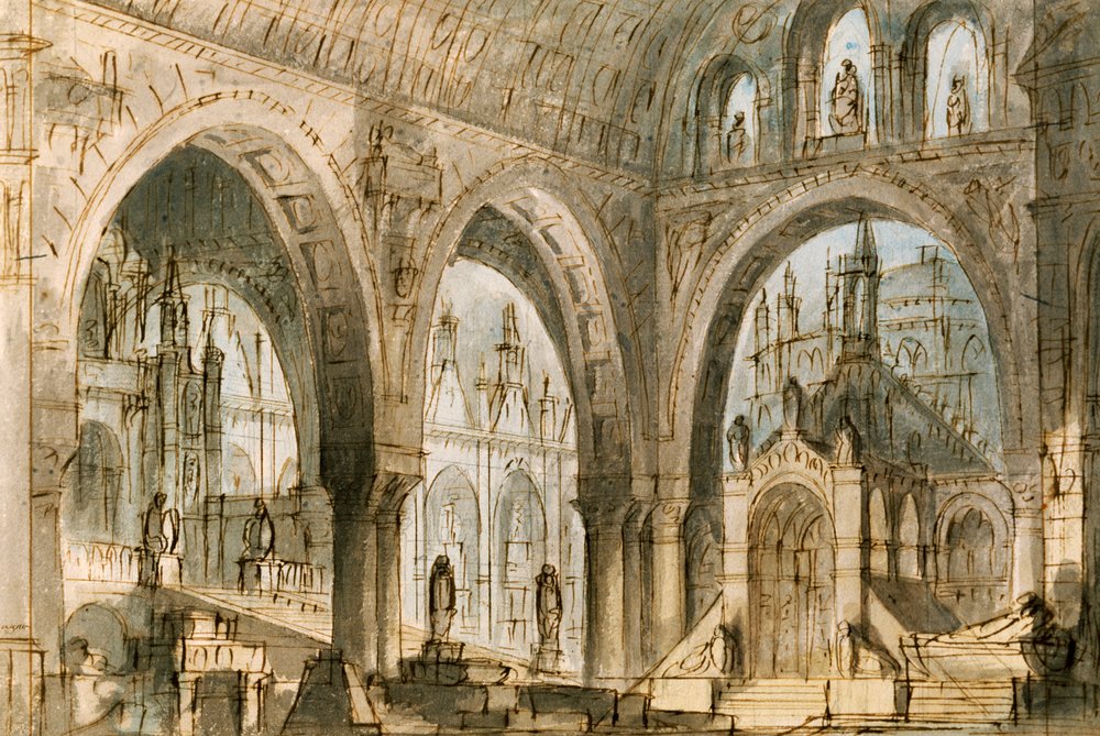 Set design for fourth scene of Capuleti and Montecchi, opera by ...