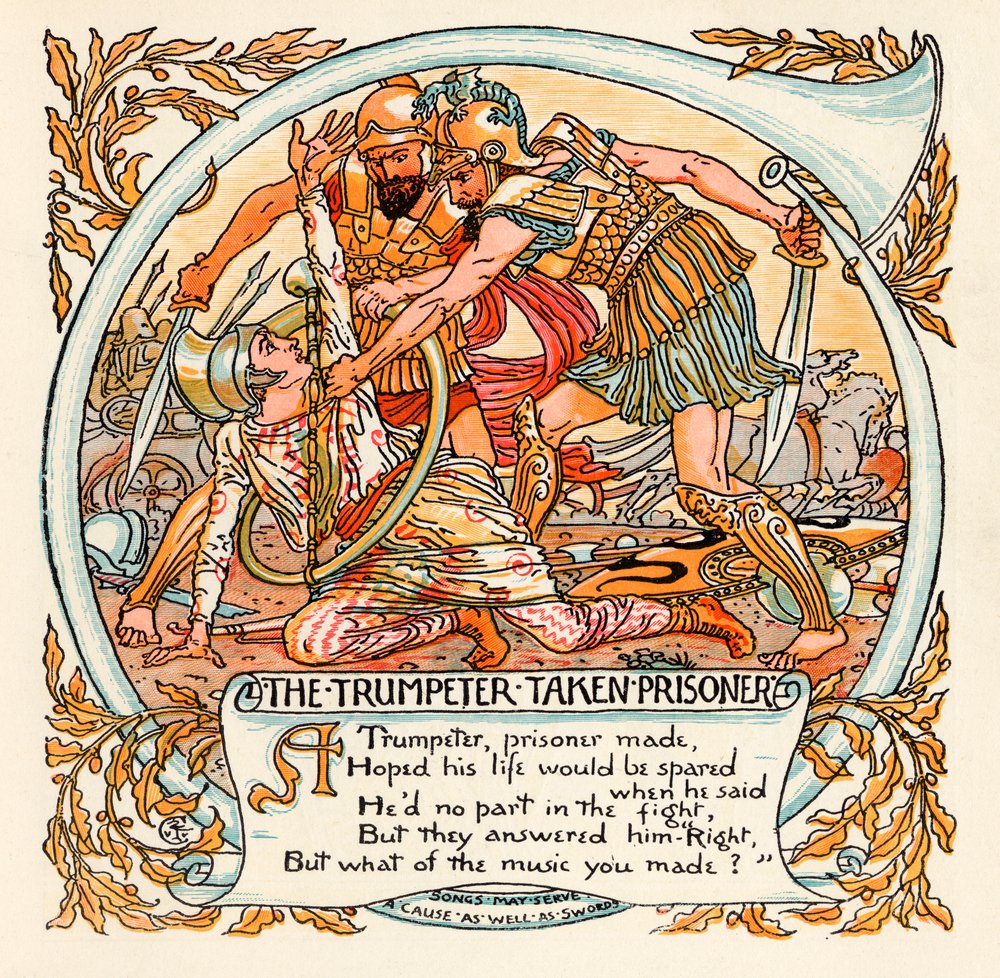 The Trumpeter taken Prisoner, illustration from 'Baby's Own Aesop ...