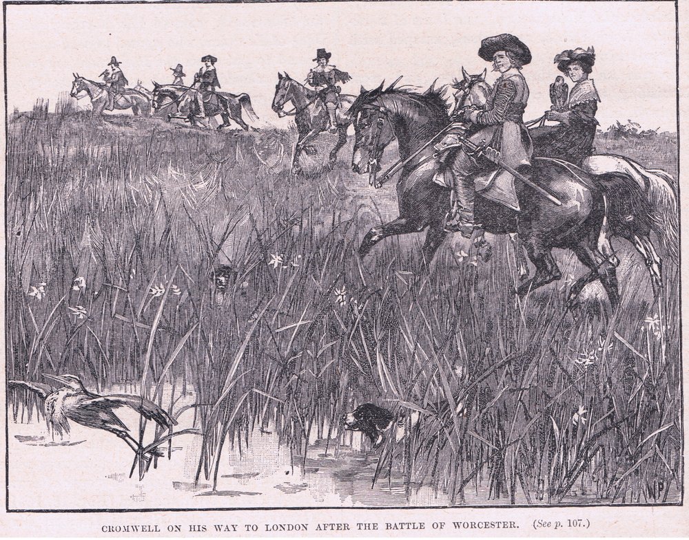 Cromwell on his way to London after the Battle of Worcester AD 1651