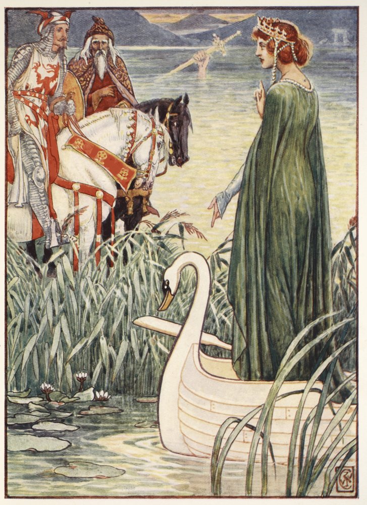 King Arthur asks the Lady of the Lake for the sword Excalibur, from ...