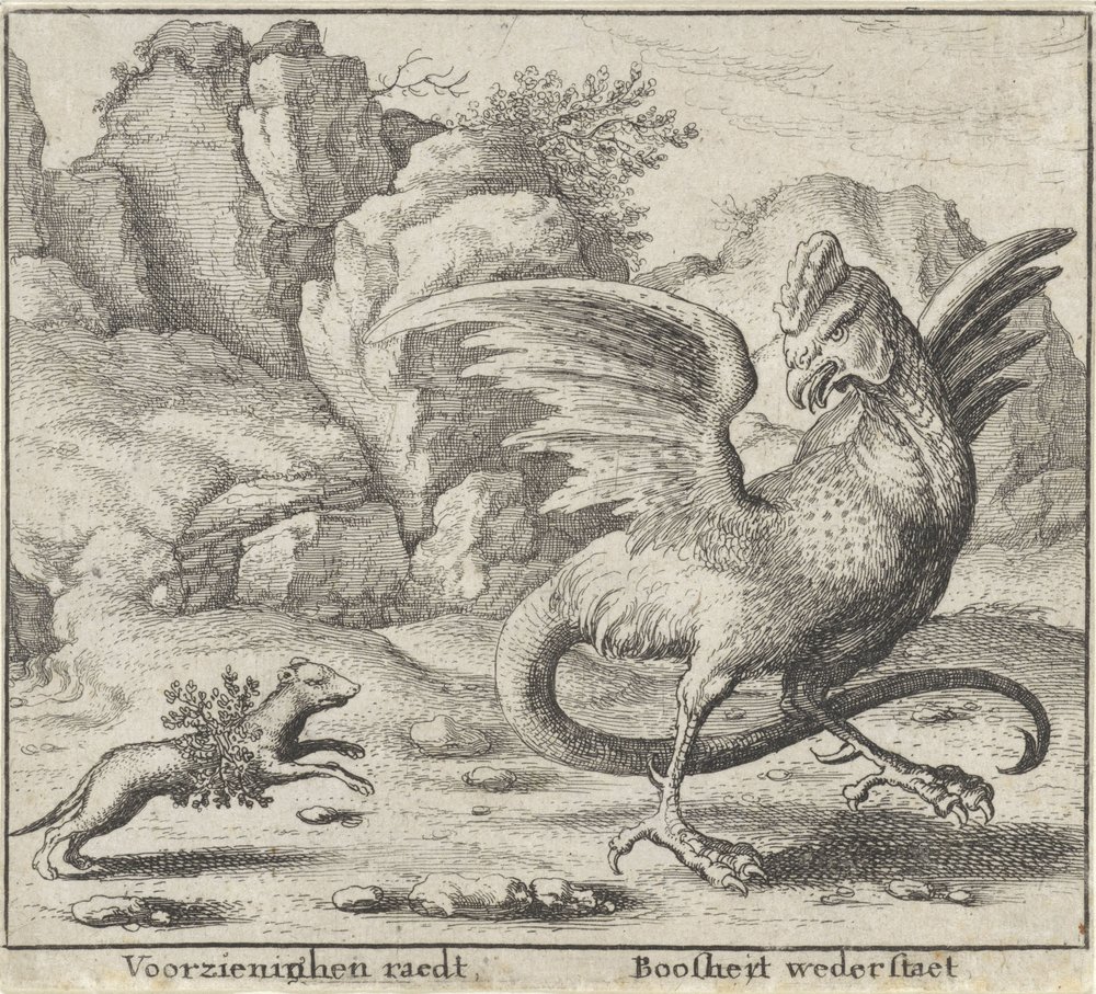 Fable of the Basilisk and the Weasel by Wenceslaus Hollar