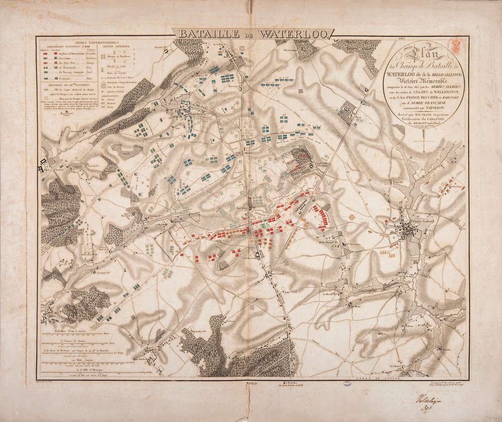 Battle of Waterloo, Map of the Battlefield, Engraved by Jacowick, 1816