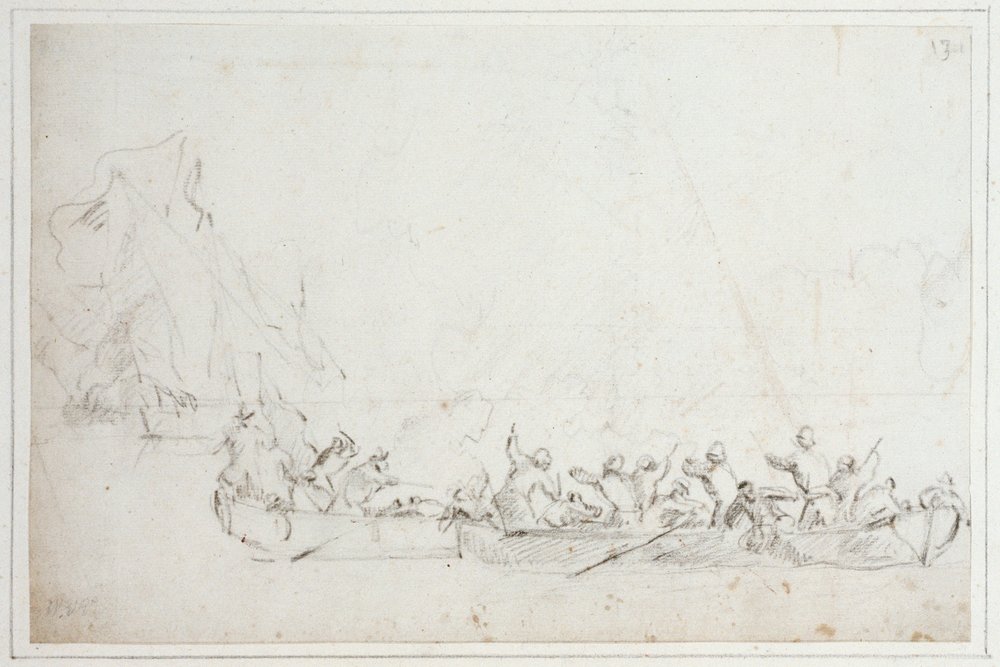 A fight in boats between Dutch or English and Barbary pirates