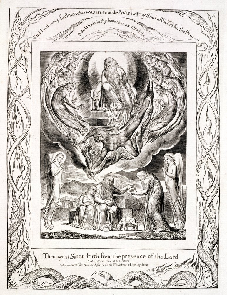 Satan going forth from the presence of the Lord, and Job's charity from ...