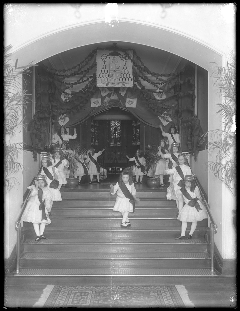Group of Little Girls Posed on the 'Steps to the Chapel,' Probably the ...