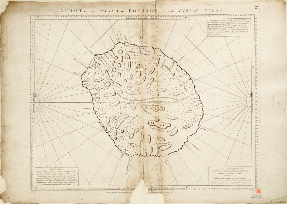A chart of the Island of Bourbon in the Indian Ocean