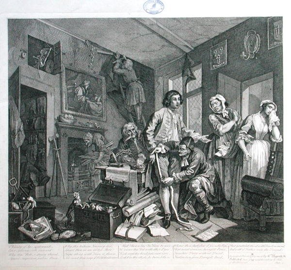 The Young Heir Takes Possession of the Miser's Effects, plate I from 'A Rake's Progress'