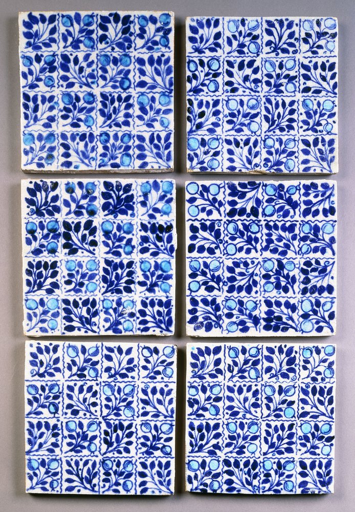 Seven William Morris Blue Small Bough Square Tiles