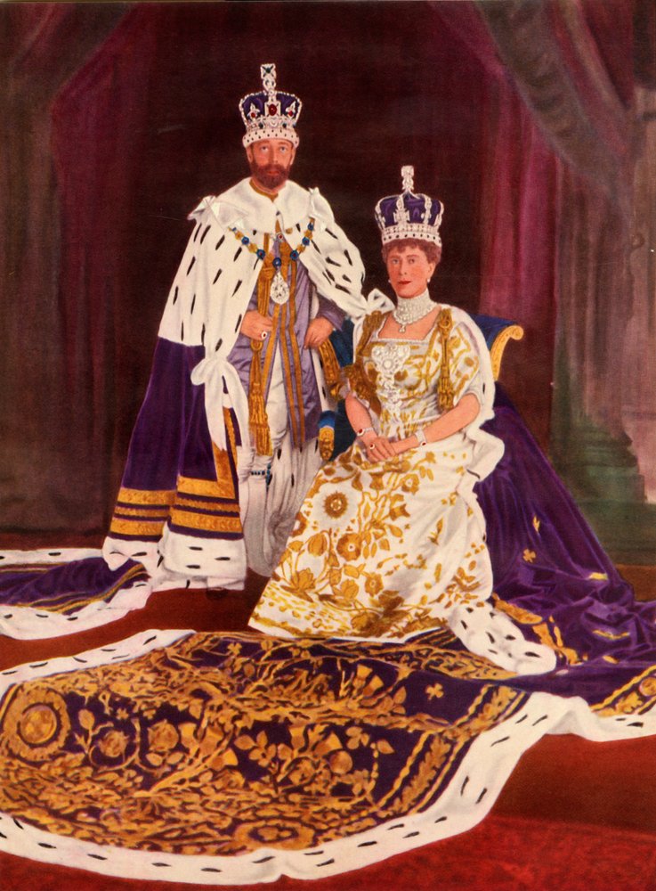 Their Majesties King George V and Queen Mary in their coronation robes ...
