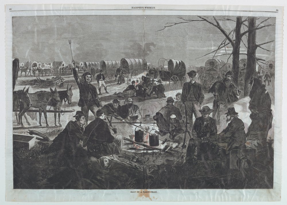 Halt of a Wagon-train, from Harper's Weekly, February 6, 1864, pp. 88-89