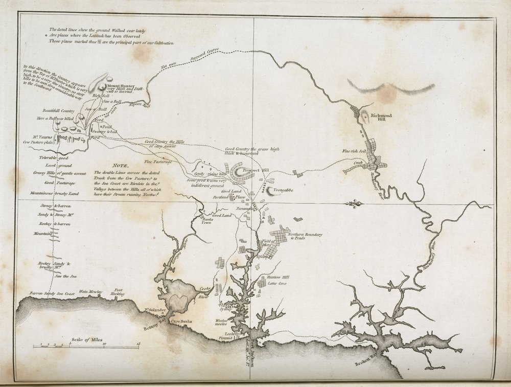 Map of Sydney and Surrounding Areas, Australia, circa 1798