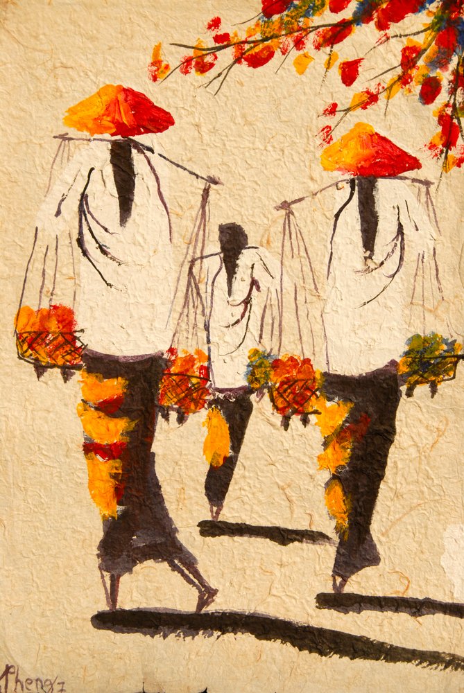 Painting; Asian Women with Rice Hats; Vientiane; Laos; Southeast Asia; Asia