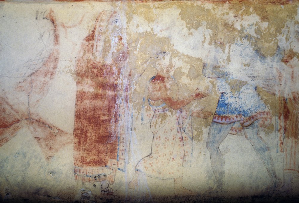 Woman and youth, fresco, Tomb of Blue Demons, Necropolis of Tarquinia ...