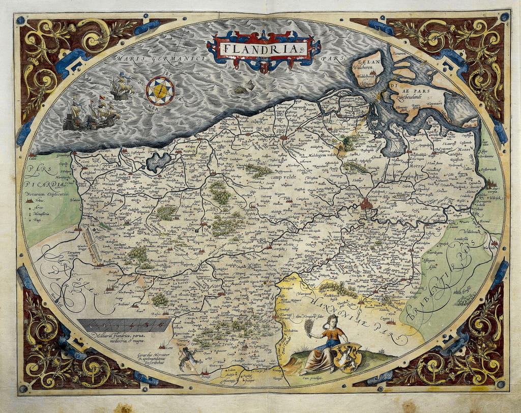 Map of Flanders, from Theatrum Orbis Terrarum by Abraham Ortelius