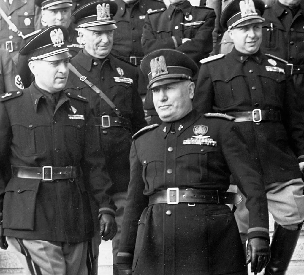 Mussolini at a military parade (b/w photo)