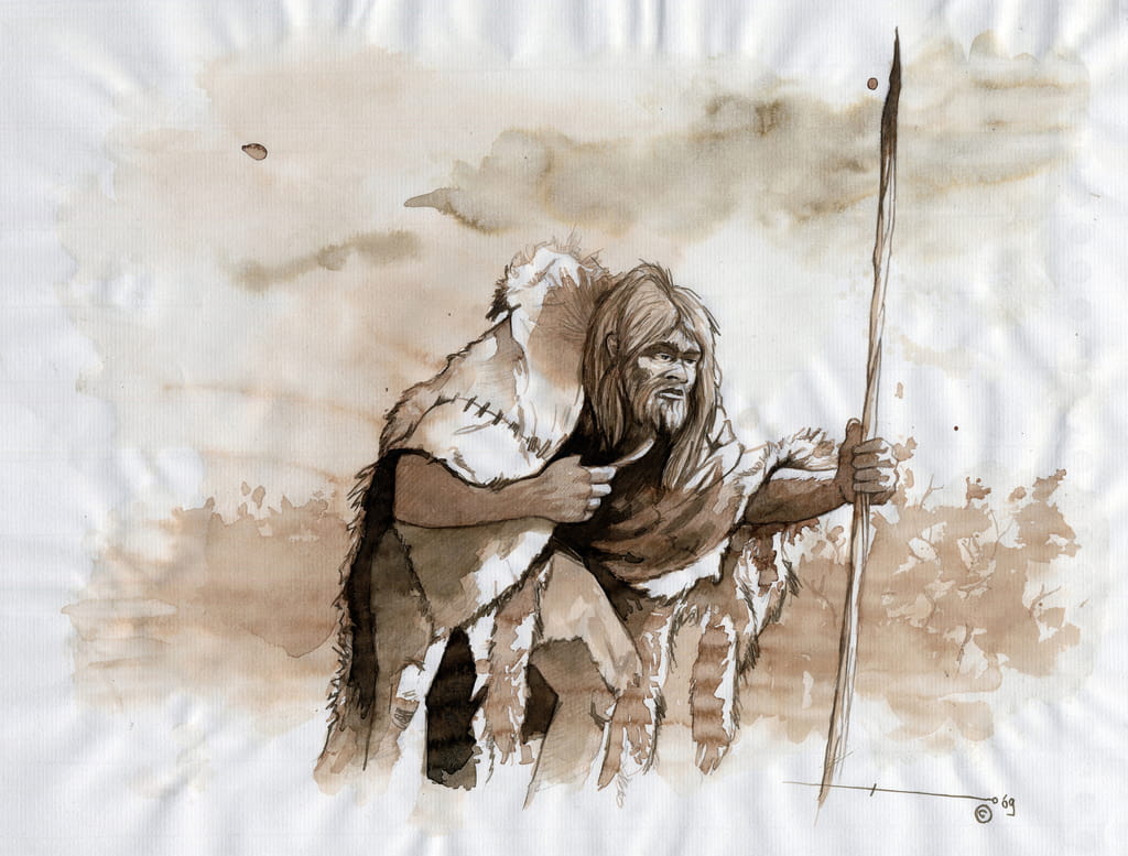 Prehistory: representation of a Neanderthal or Neanderthal man in the ...