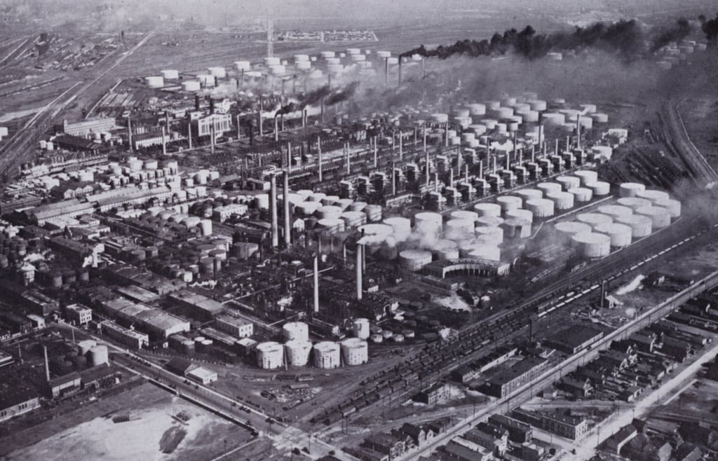 Chicago: A Neighboring Oil Refinery from the Air (b/w photo)