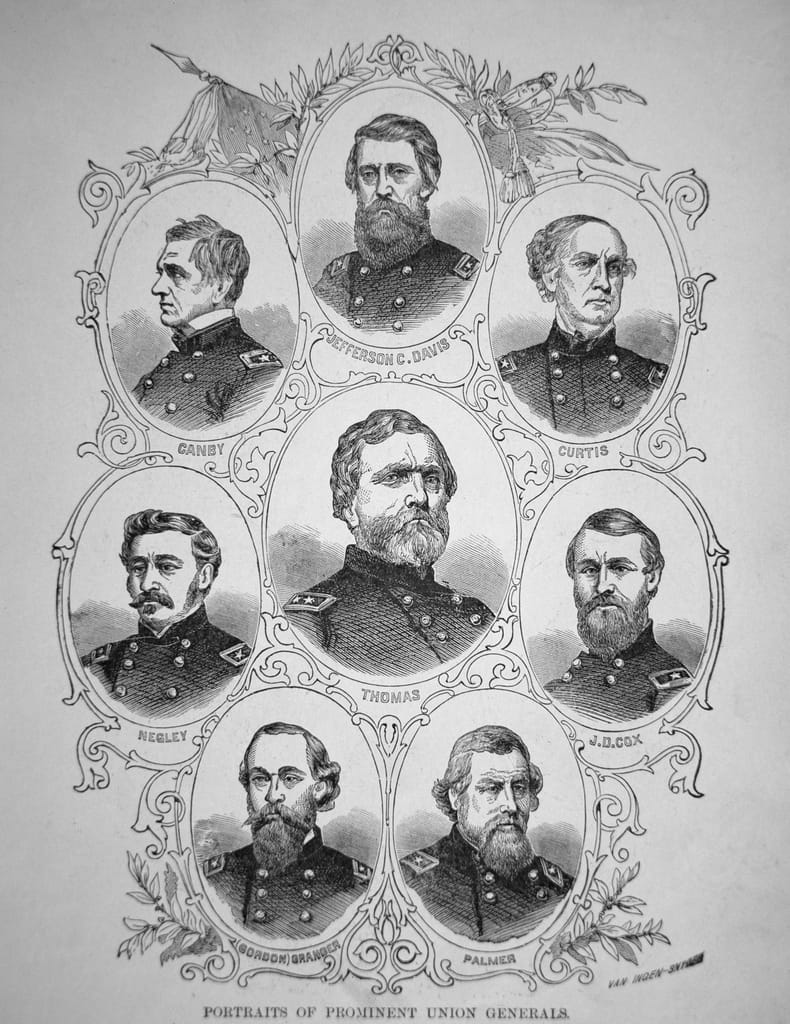 Eight prominent American Civil War Generals (engraving)