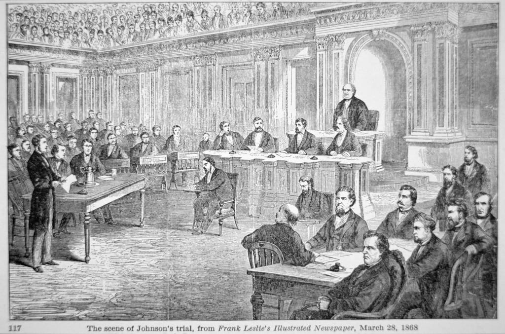 The Impeachment of President Johnson in 1868, illustration from 'Frank ...