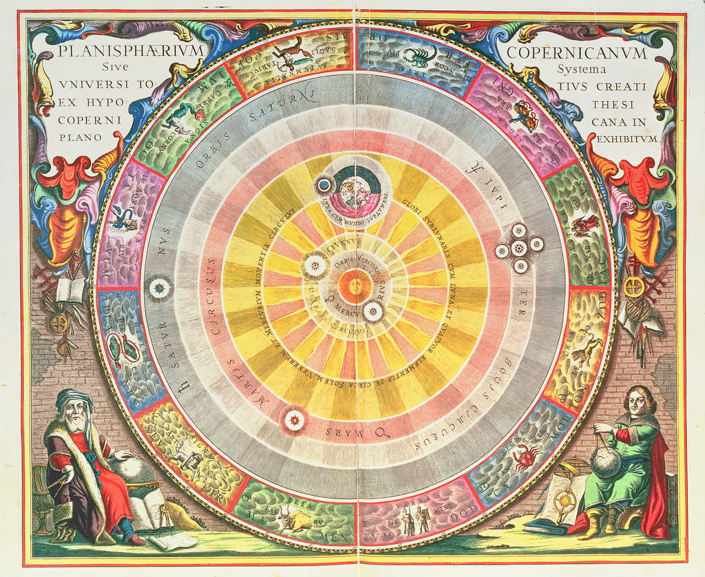 The Copernican System,'Planisphaerium Copernicanum', c.1543, devised by ...