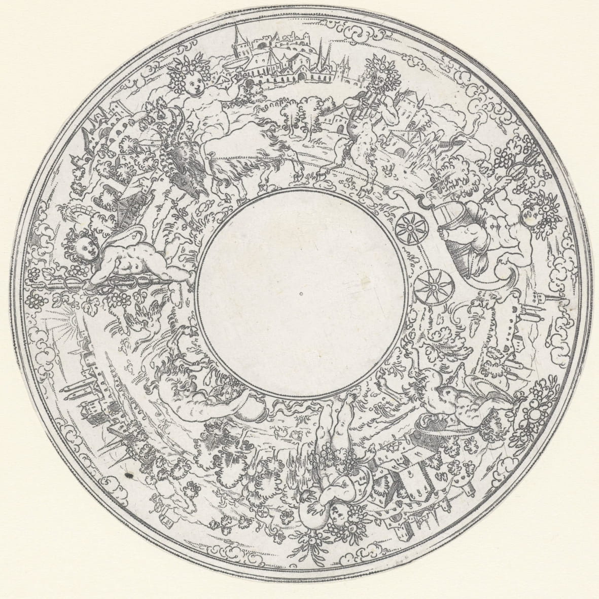 Bacchus riding in a buckboard Dishes: landscapes with processions of ...