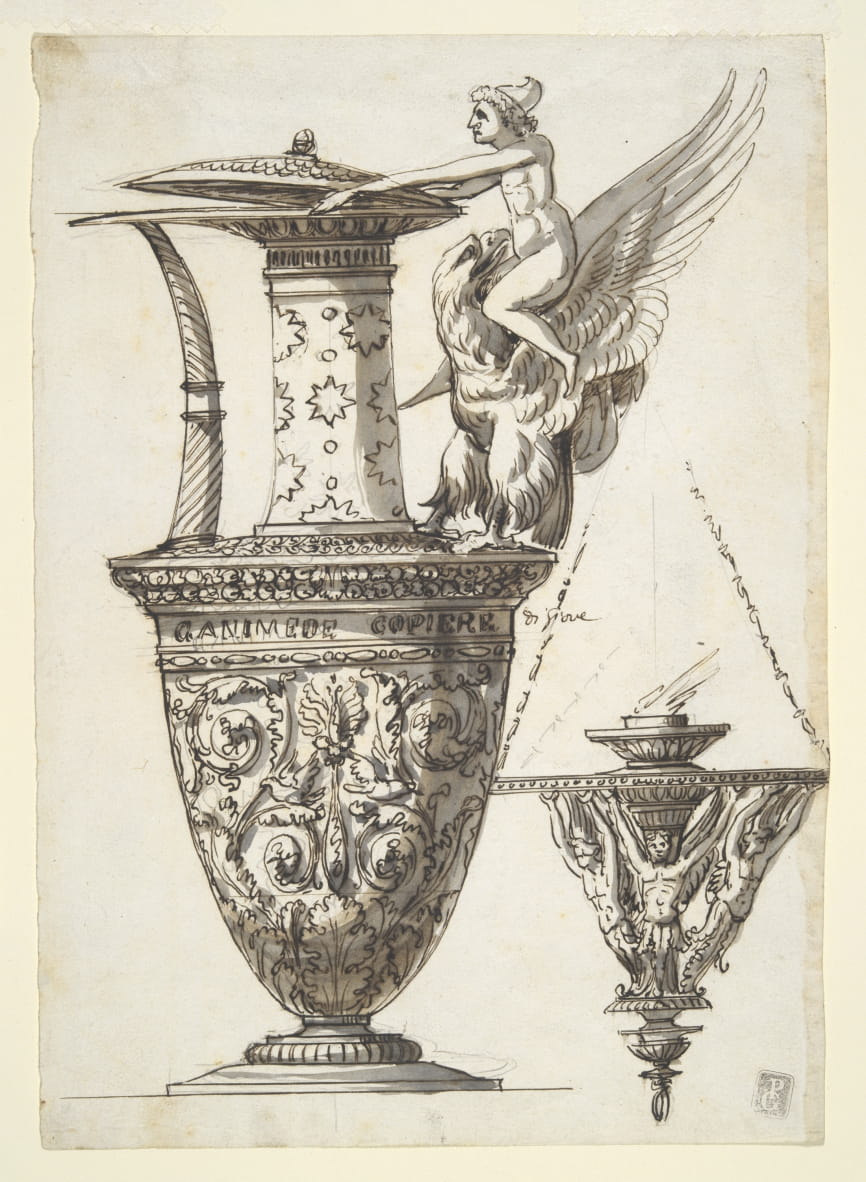 Design for an Elaborate Pitcher and Chandelier
