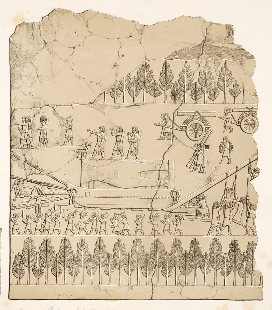 Assyrians moving a winged Bull on a Sledge (Kouyunjik), from Monuments ...